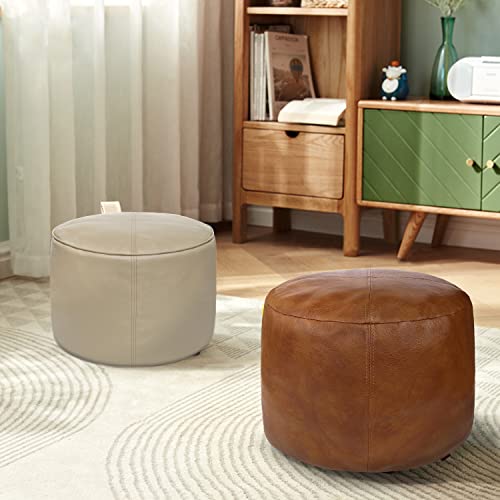 Thgonwid Unstuffed Faux Leather Pouf Cover, Handmade Footstool Ottoman Storage Solution, Floor Footrest Cushion - 16.5βx12.5β, Amaretto