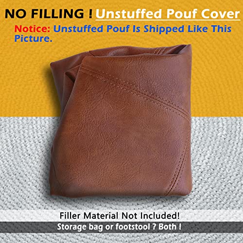 Thgonwid Unstuffed Faux Leather Pouf Cover, Handmade Footstool Ottoman Storage Solution, Floor Footrest Cushion - 16.5βx12.5β, Amaretto