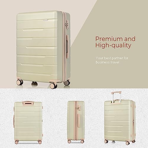 Merax 3 Pcs Expandable ABS Hardshell Luggage Sets with Spinner Wheel Suitcase TSA Lock Suit Case, Golden Green, (20/24/28)