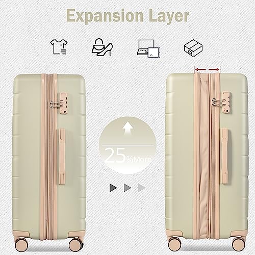 Merax 3 Pcs Expandable ABS Hardshell Luggage Sets with Spinner Wheel Suitcase TSA Lock Suit Case, Golden Green, (20/24/28)
