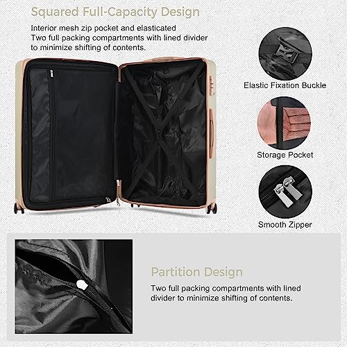 Merax 3 Pcs Expandable ABS Hardshell Luggage Sets with Spinner Wheel Suitcase TSA Lock Suit Case, Golden Green, (20/24/28)