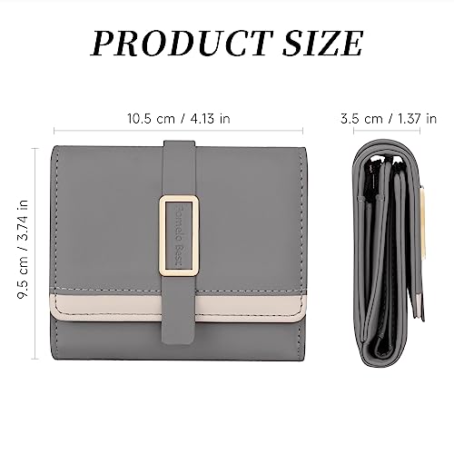 Small wallet for women RFID Trifold Ladies Wallets Vegan Leather Womens Wallet with ID Window Zipper Coin Pocket (grey white)