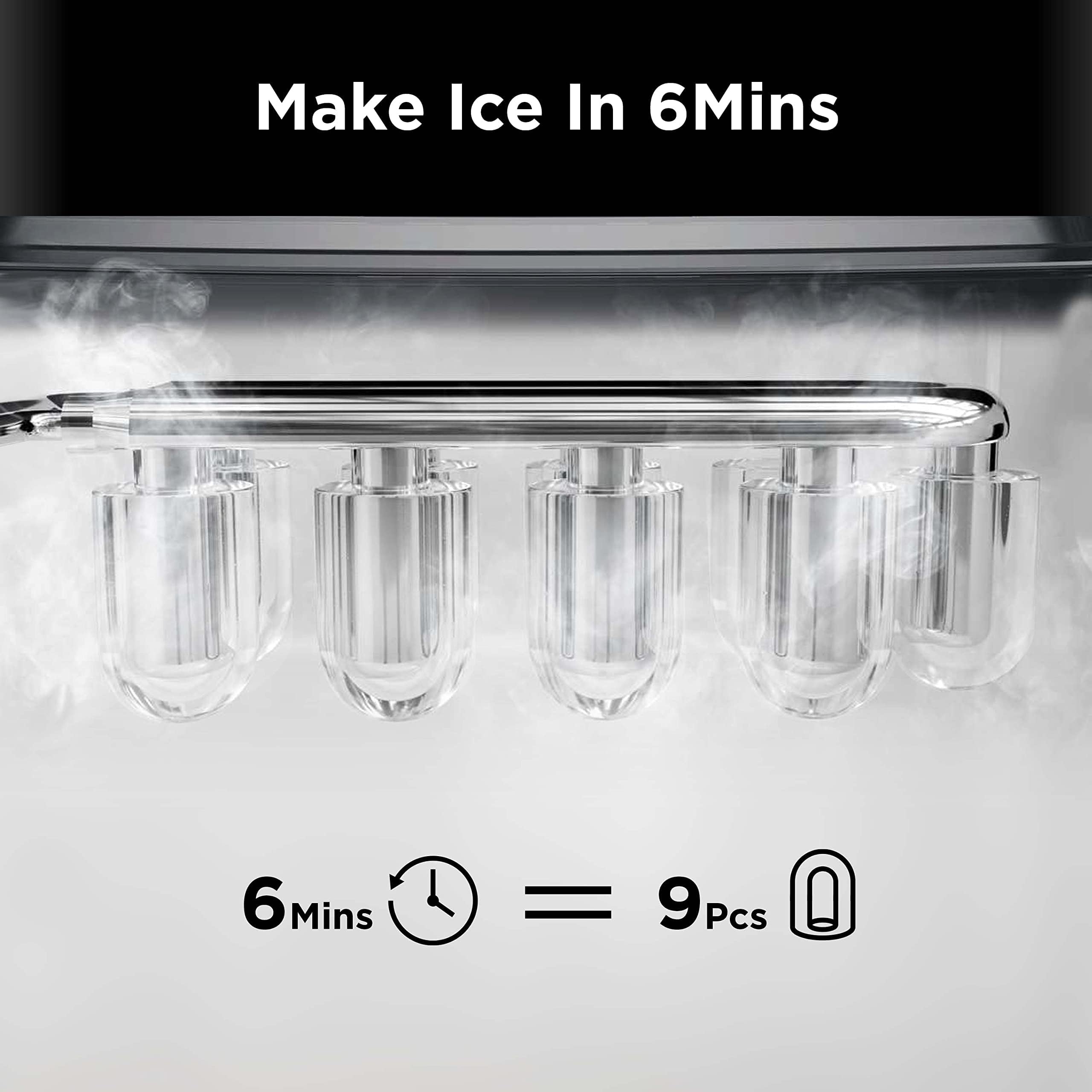Silonn Ice Maker Countertop - 9 Cubes Ready in 6 Mins, Self-Cleaning Ice Machine with Ice Scoop and Basket, 2 Sizes of Bullet Ice