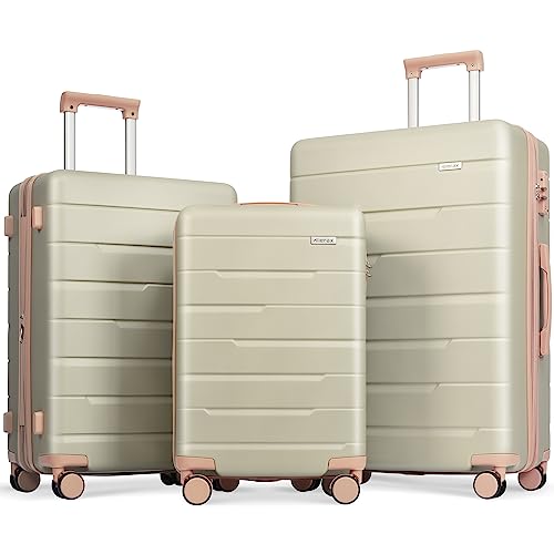 Merax 3 Pcs Expandable ABS Hardshell Luggage Sets with Spinner Wheel Suitcase TSA Lock Suit Case, Golden Green, (20/24/28)