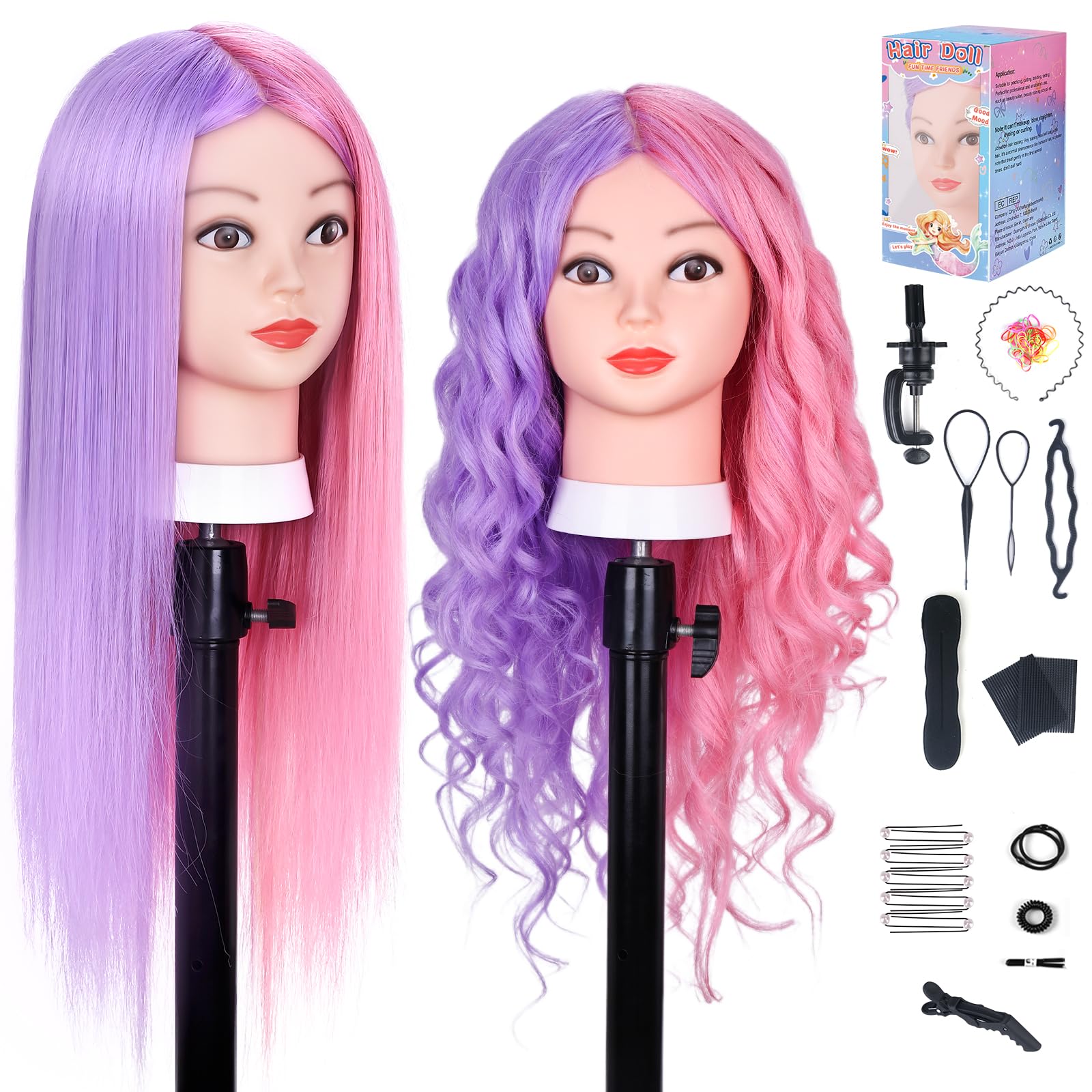 MYSWEETY Mannequin Head with Hair, Doll Head for Hair Styling, 26" Manikin head with 70% Real Human Hair Cosmetology Makeup Hairdressing Training Head with Clamp Holder and Tools