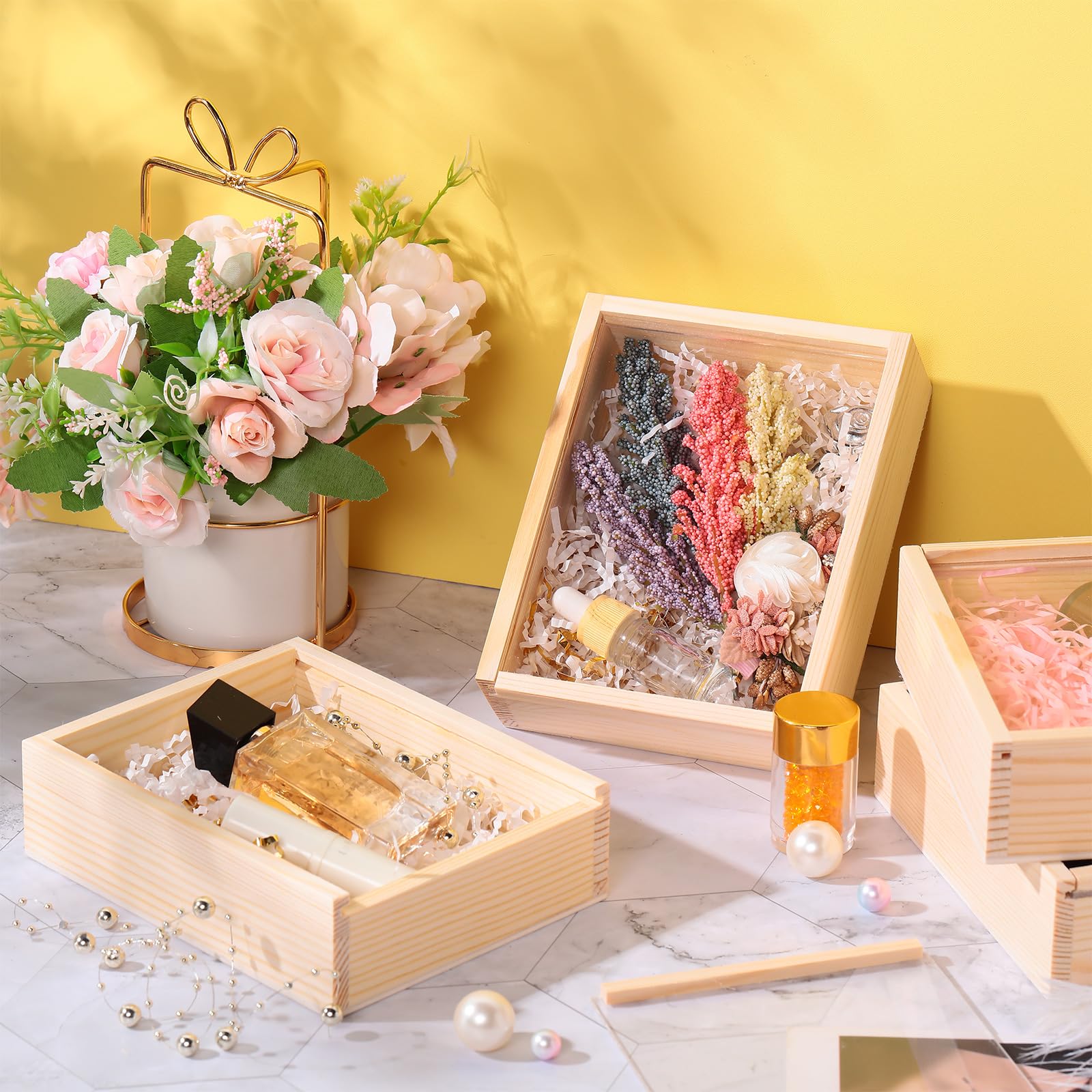 Thyle 12 Pcs Unfinished Wood Boxes, 6.3 x 4.9 x 1.8 Inch Small Rectangle Crates Wooden Box with Lid for DIY Birthday Party Favor Gift Supplies