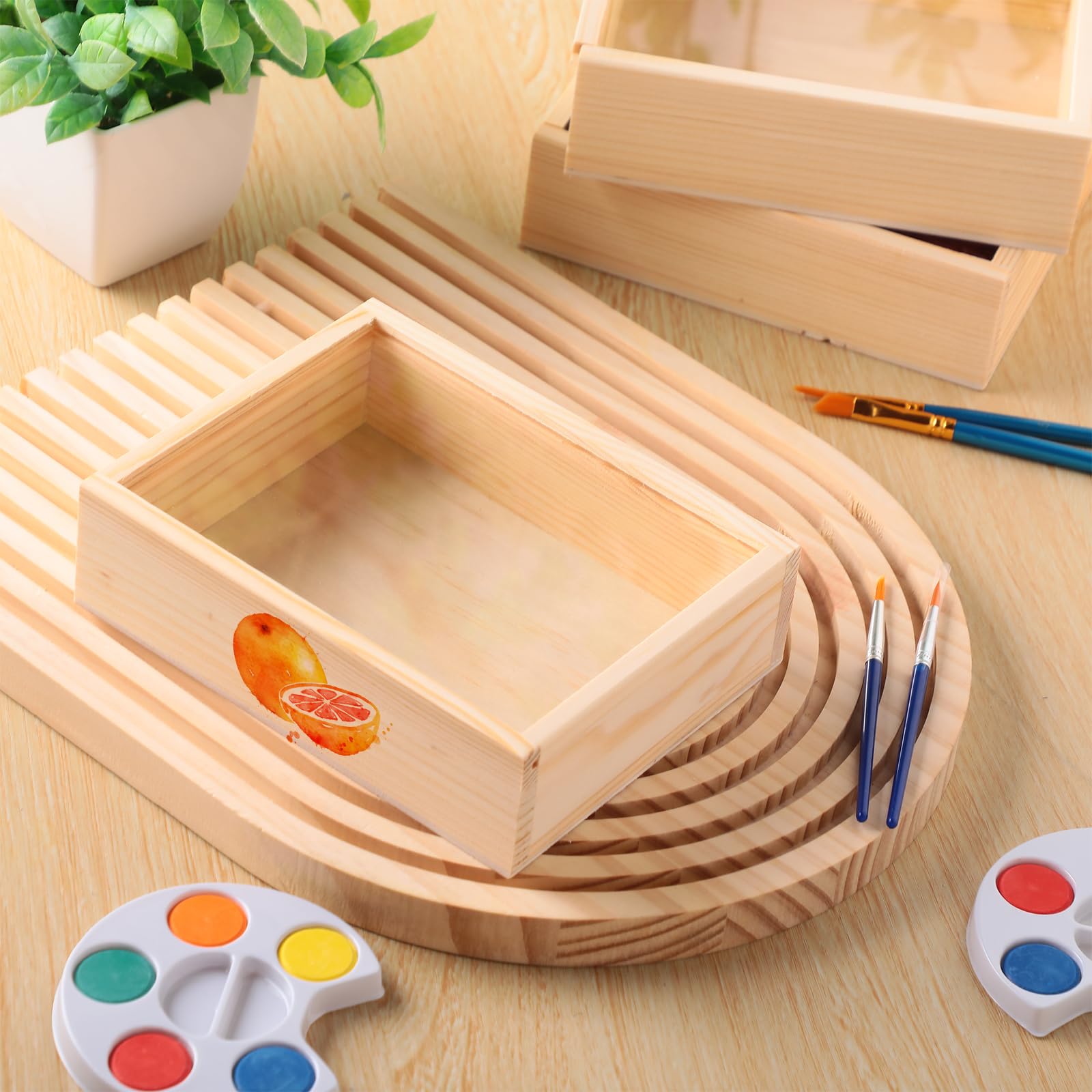 Thyle 12 Pcs Unfinished Wood Boxes, 6.3 x 4.9 x 1.8 Inch Small Rectangle Crates Wooden Box with Lid for DIY Birthday Party Favor Gift Supplies