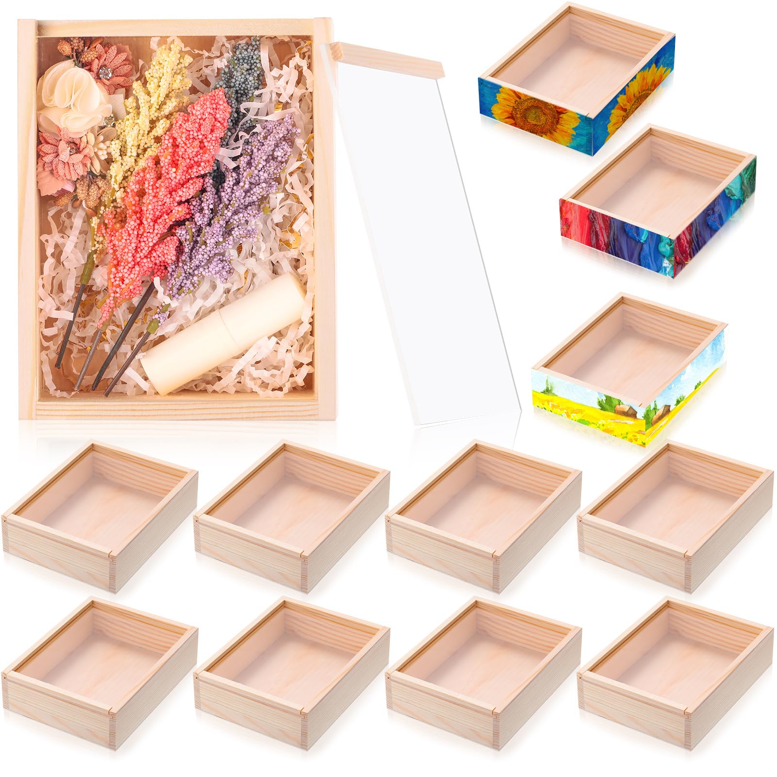 Thyle 12 Pcs Unfinished Wood Boxes, 6.3 x 4.9 x 1.8 Inch Small Rectangle Crates Wooden Box with Lid for DIY Birthday Party Favor Gift Supplies
