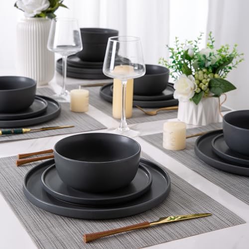 AmorArc Stoneware Dinner Plates Set of 4, 10.5 Inch Reactive Matte Glaze Ceramic Plates Set, Modern Dinnerware Dish set for Kitchen, Microwave, Dishwasher Safe, Scratch Resistant-Matte Charcoal Gray