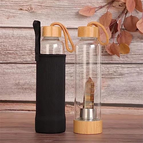 GPPSUNGD Crystal Glass Water Bottle Natural Crystal Energy Bottle with Gemstone Center Crystal Elixir Bottle for Healing and Wellness (Purple)