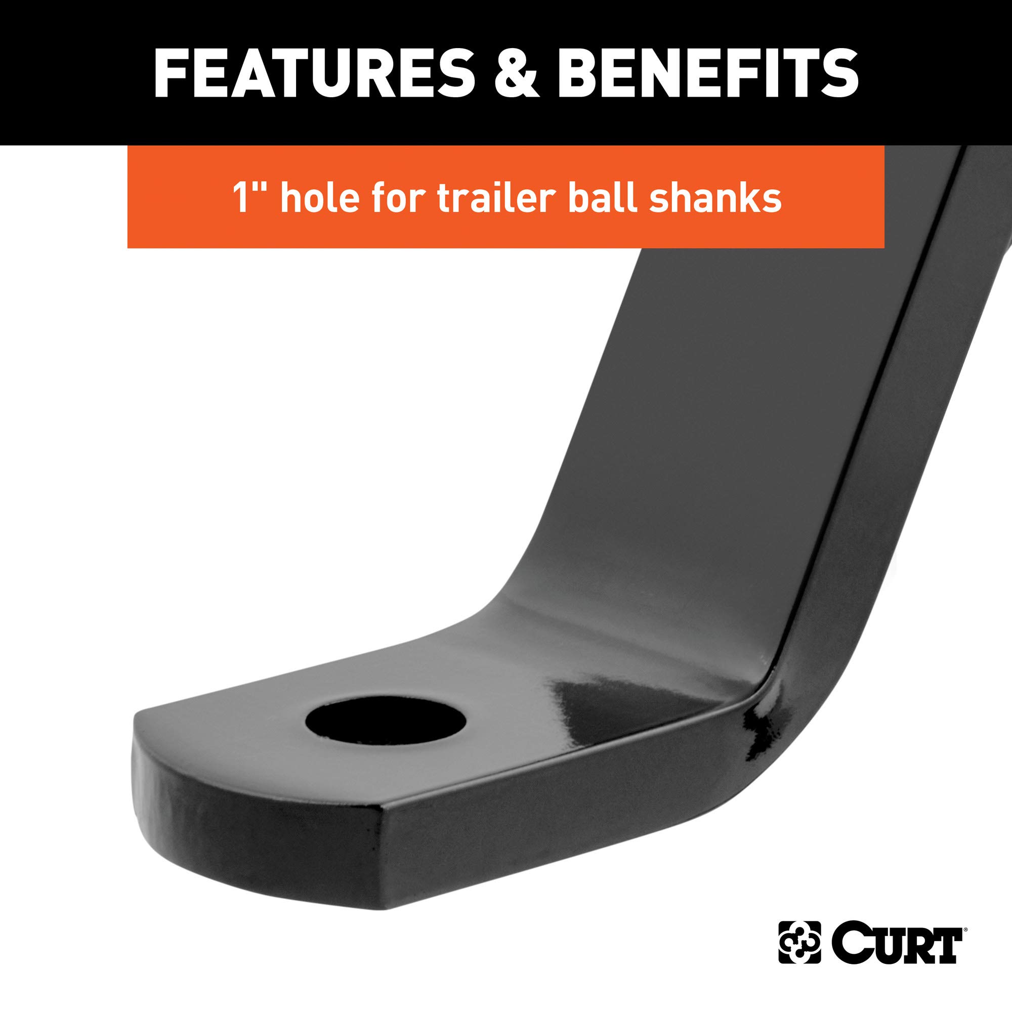 CURT 45100 Class 3 Trailer Hitch Ball Mount, Fits 2-Inch Receiver, 5,000 lbs, 1-Inch Hole, 8-Inch Drop , Black
