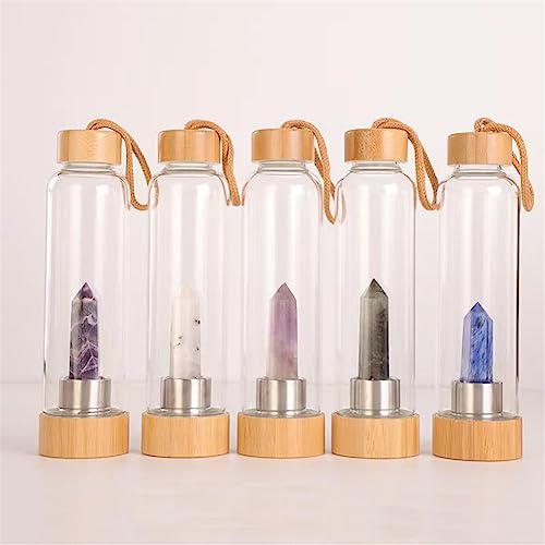 GPPSUNGD Crystal Glass Water Bottle Natural Crystal Energy Bottle with Gemstone Center Crystal Elixir Bottle for Healing and Wellness (Purple)