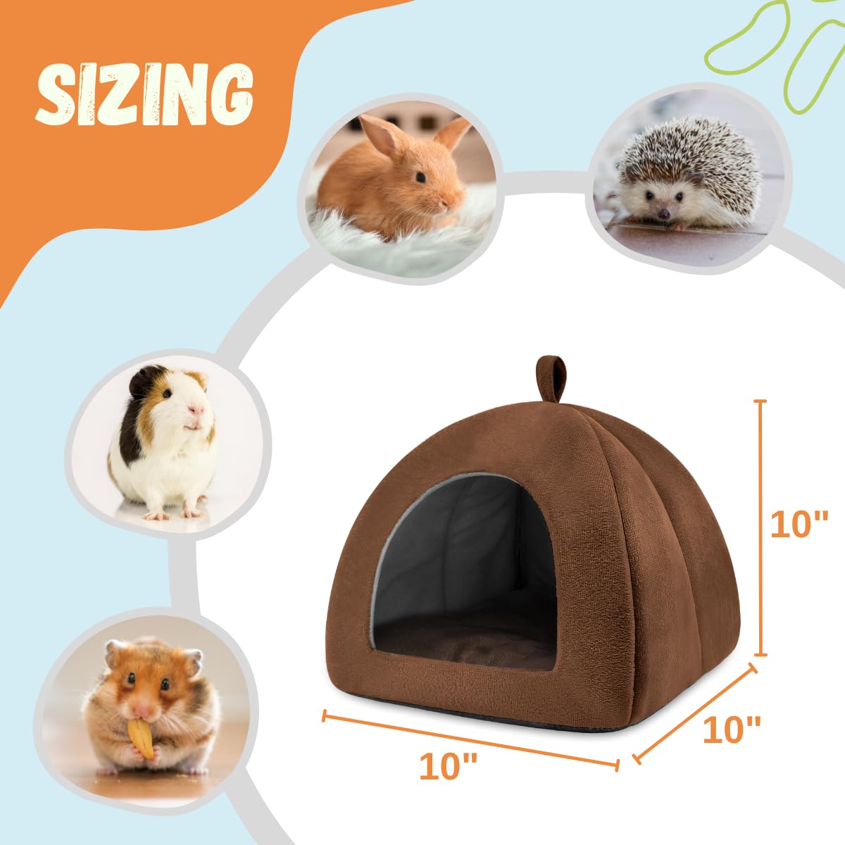 Tierecare Guinea Pig Hideout Washable Small Animal Bed Cozy House Hideaway Hide Hut for Dwarf Rabbit Chinchilla Hedgehog Ferret Cage Accessories