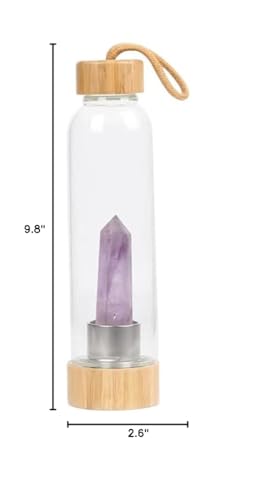 GPPSUNGD Crystal Glass Water Bottle Natural Crystal Energy Bottle with Gemstone Center Crystal Elixir Bottle for Healing and Wellness (Purple)