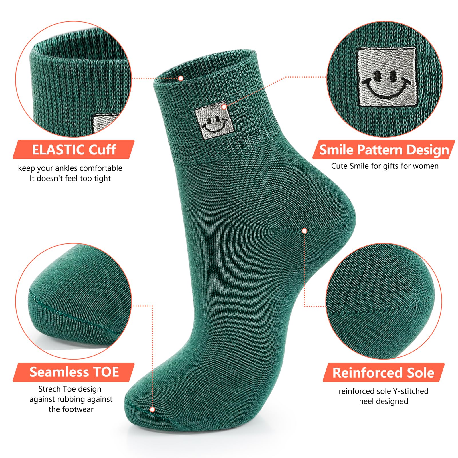 HUGSWEET Thin Soft Cotton Socks for Women above Ankle Crew Bootie Socks Gifts for Women 5-10 Pairs