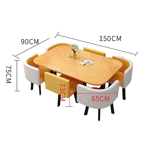 MEFFEE Office Reception Round Table- Coffee Table and 6 Chair Set Space-Saving Conference Table Dining Table Set for 6 Business Meetings Room Table (Color : Yellow 1) (Color : Yellow)