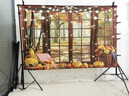 PGSWEER 7x5ft Fall Forest Window Backdrop Thanksgiving Autumn Photography Background Give Thanks Fall Family Party Photo Shoot Studio Prop
