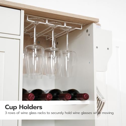 HOOBRO Kitchen Island with Storage, Rolling Kitchen Island with Folding Drop Leaf, Charging Station, Spice Rack, Drawer, Mobile Kitchen Island On Wheels, for Kitchen, White and Natural WN95UZD01