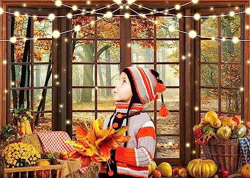 PGSWEER 7x5ft Fall Forest Window Backdrop Thanksgiving Autumn Photography Background Give Thanks Fall Family Party Photo Shoot Studio Prop