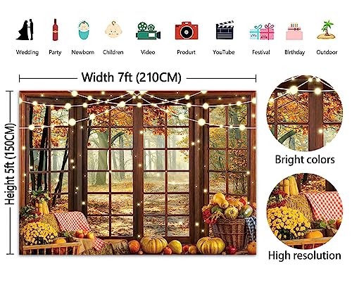 PGSWEER 7x5ft Fall Forest Window Backdrop Thanksgiving Autumn Photography Background Give Thanks Fall Family Party Photo Shoot Studio Prop