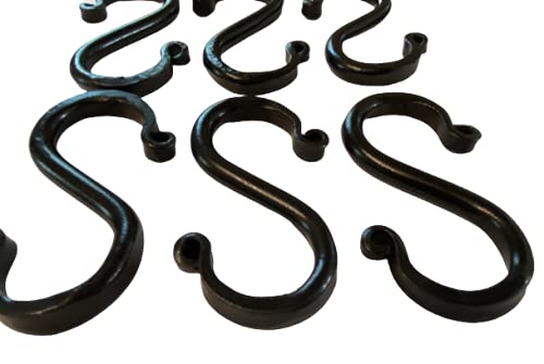 Saving Shepherd 6 Wrought Iron S Hooks - 3inch Hand Forged with Scrolls (Set of Six) by Amish Blacksmith Lancaster Pennsylvania USA Black