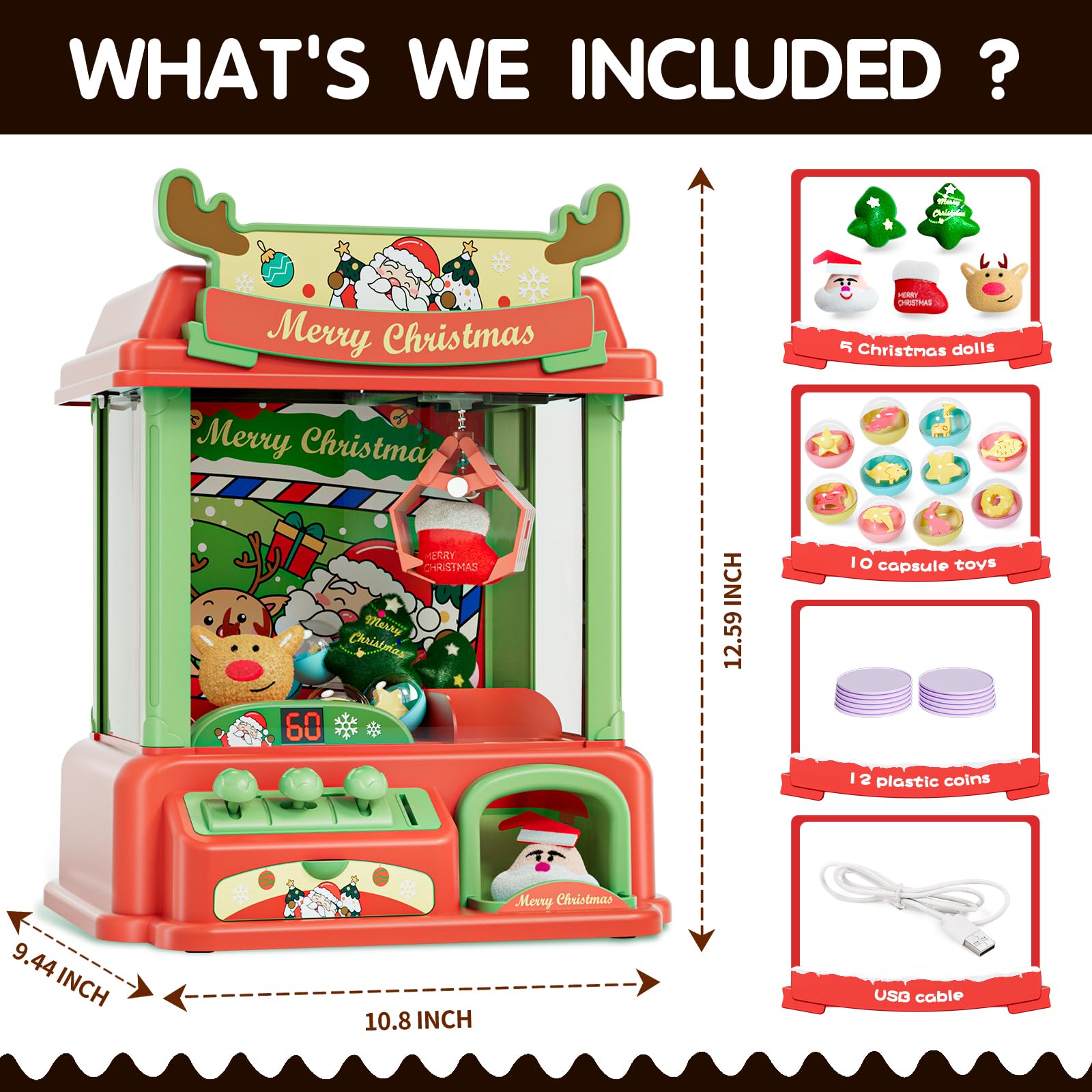 DOLIVE Claw Machine for Kids, Electronic Arcade Game Machine with Music, Green Mini Vending Machine, for Girls Age 4 5 6 7 8 9 10+