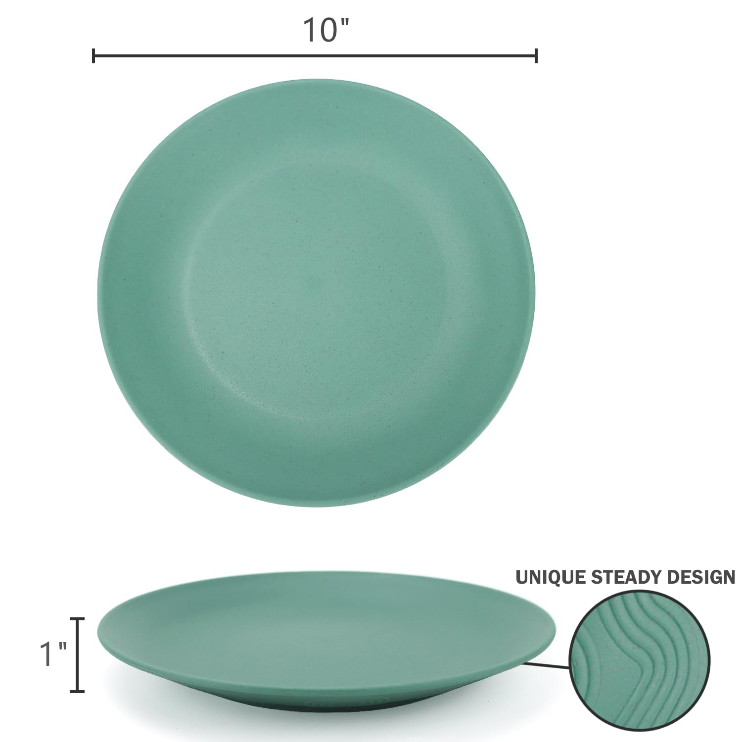 Flat Dinner Plates Set of 8 Alternative for Plastic Plates Microwave and Dishwasher Safe Wheat Straw Plates for Kitchen Unbreakable Kids Plates with 4 Colors (Multi,10 inch)