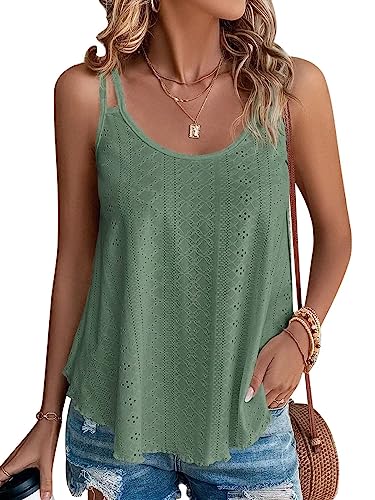 Summer Tank Tops Embroidery for Women Sleeveless Loose Fit Scoop Neck Casual Blouse Sexy Cute Cami for Womens Trendy