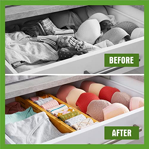 ANTOWIN Bamboo Drawer Dividers Organizers, Drawer Separators Splitter,13-17 inches Long Adjustable Spring-loaded Organizer for Large Utensil, Clothes, Tools Drawers (4+3)