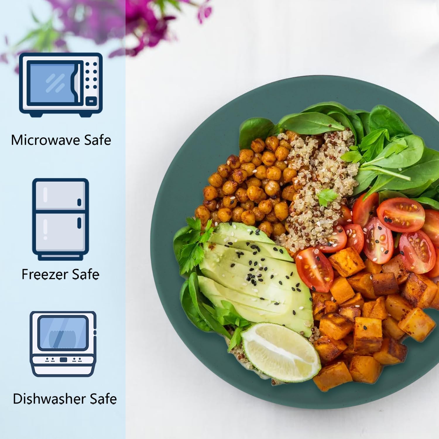 Flat Dinner Plates Set of 8 Alternative for Plastic Plates Microwave and Dishwasher Safe Wheat Straw Plates for Kitchen Unbreakable Kids Plates with 4 Colors (Multi,10 inch)