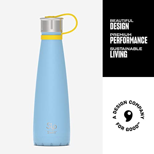 S'ip by S'well Stainless Steel Water Bottle - 15 Oz - Blue Sunshine - Double-Walled Vacuum-Insulated Keeps Drinks Cold for 24 Hours and Hot for 10 - with No Condensation - BPA-Free