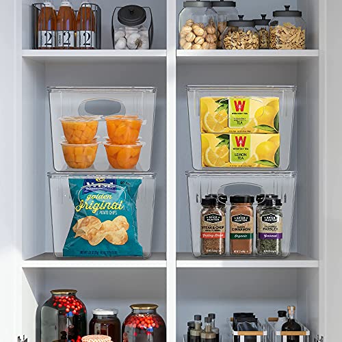 Sorbus Plastic Storage Clear Bins with Lid, Stackable Pantry Organizer Box Bin Containers for Organizing Kitchen Fridge, Food, Snack Pantry Cabinet, Fruit, Vegetables, Bathroom Supplies 4 Pack