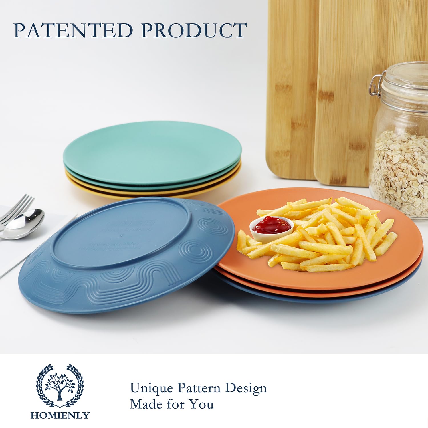 Flat Dinner Plates Set of 8 Alternative for Plastic Plates Microwave and Dishwasher Safe Wheat Straw Plates for Kitchen Unbreakable Kids Plates with 4 Colors (Multi,10 inch)