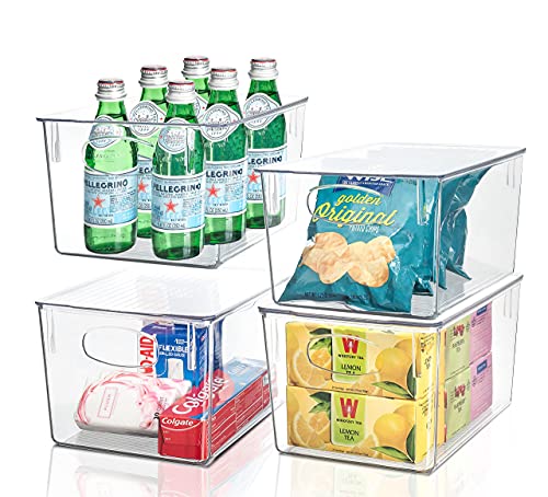 Sorbus Plastic Storage Clear Bins with Lid, Stackable Pantry Organizer Box Bin Containers for Organizing Kitchen Fridge, Food, Snack Pantry Cabinet, Fruit, Vegetables, Bathroom Supplies 4 Pack