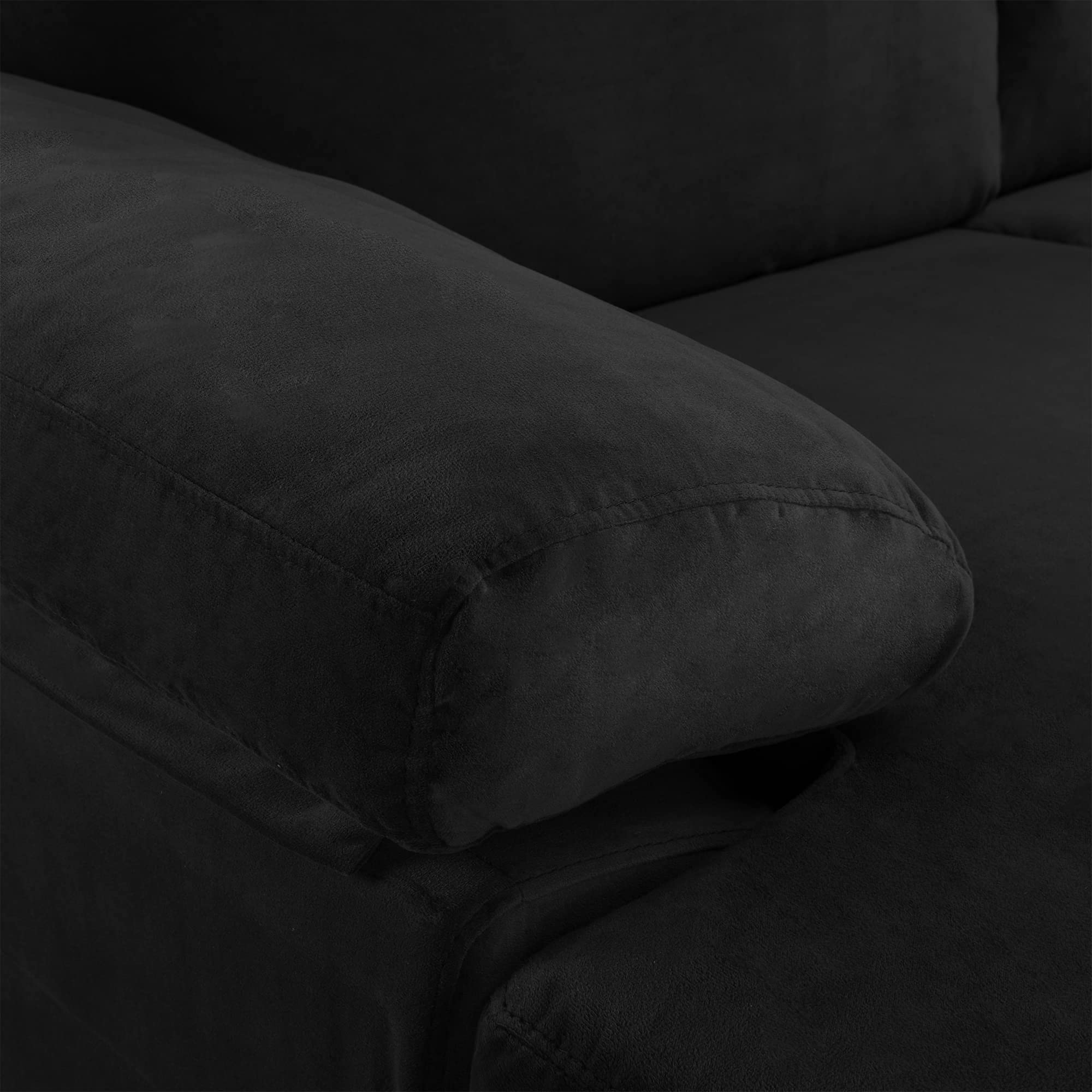 Casa Andrea Milano llc Modern Large Velvet Fabric Sectional Sofa, L-Shape Couch with Extra Wide Chaise Lounge, Coal Black