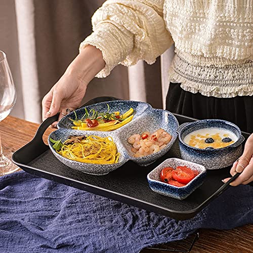 LEEHOWA 3 Pack 16β Plastic Tray with Handles Rectangle Serving Set, Breakfast Trays Handles, Restaurant Set for Food, Waterproof and Non Slip Tray(Black Wood Grain)