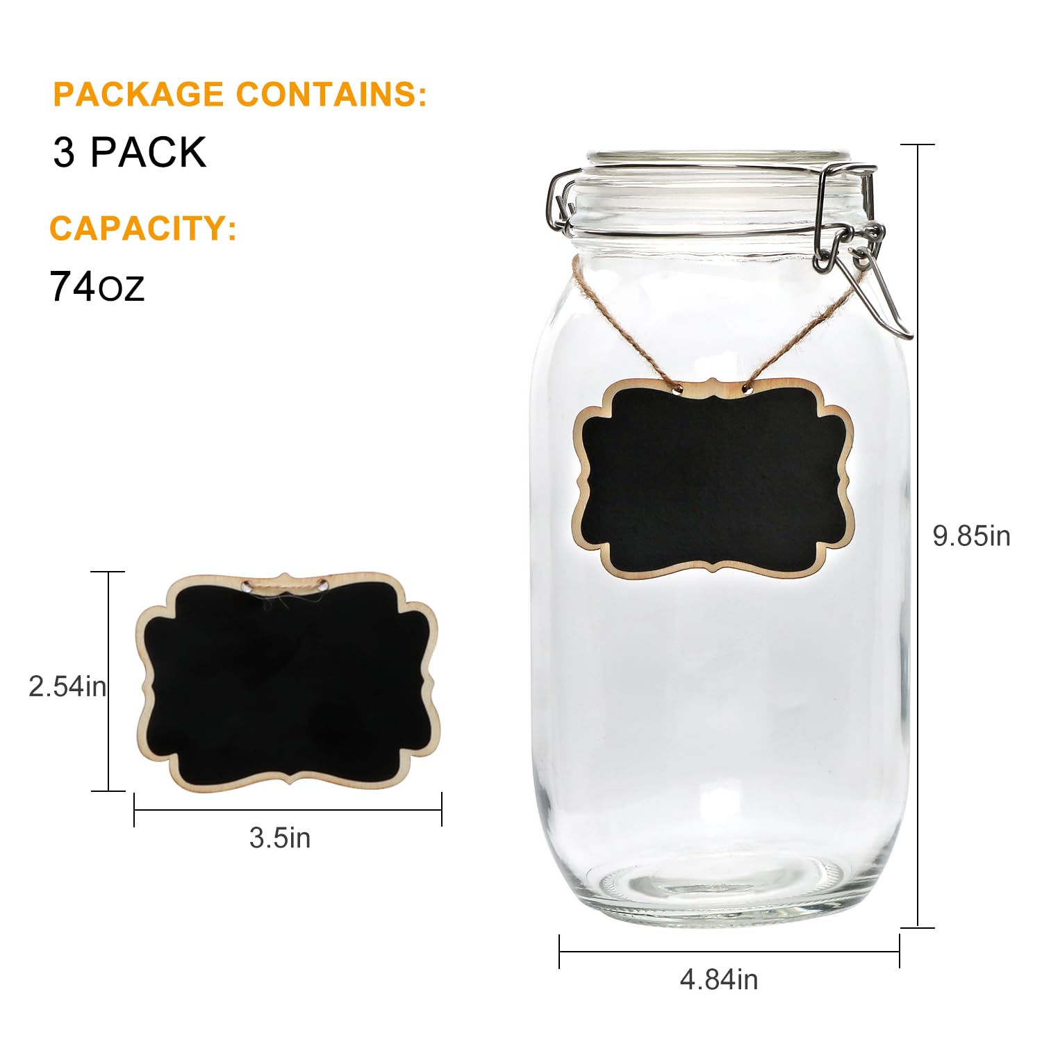 Flrolove 74 oz/2200ml Glass Food Storage Jars,Glass Canisters With Airtight Lids,Large Brown Sugar Container,3 Pack Round Jar Containers for Storing Sugar, Flour, Cereal,Coffee,Cookies