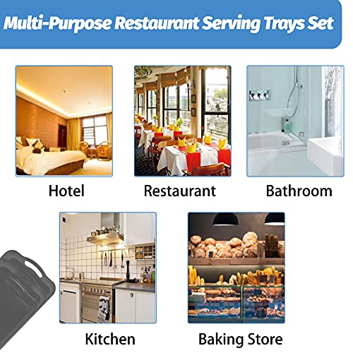 LEEHOWA 3 Pack 16β Plastic Tray with Handles Rectangle Serving Set, Breakfast Trays Handles, Restaurant Set for Food, Waterproof and Non Slip Tray(Black Wood Grain)