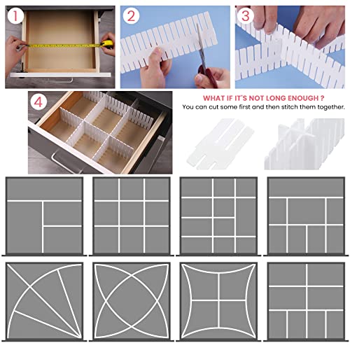 NiHome 8PCS Adjustable Drawer Divider Set, 12.6"x2.75" Flexible Plastic Drawer Organizer Grid for Socks, Underwear, Makeup, Stationary Storage, Home Kitchen Bedroom Dresser Office Desk (White)