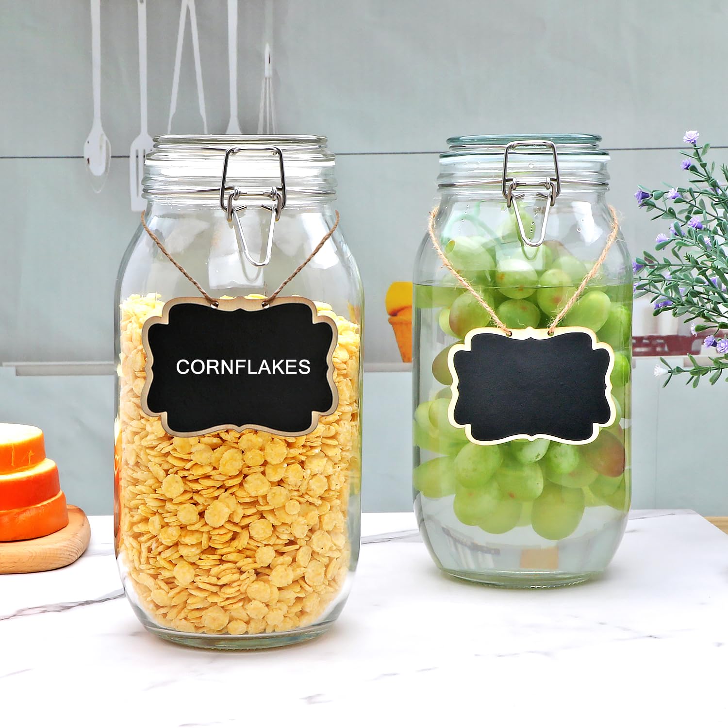 Flrolove 74 oz/2200ml Glass Food Storage Jars,Glass Canisters With Airtight Lids,Large Brown Sugar Container,3 Pack Round Jar Containers for Storing Sugar, Flour, Cereal,Coffee,Cookies