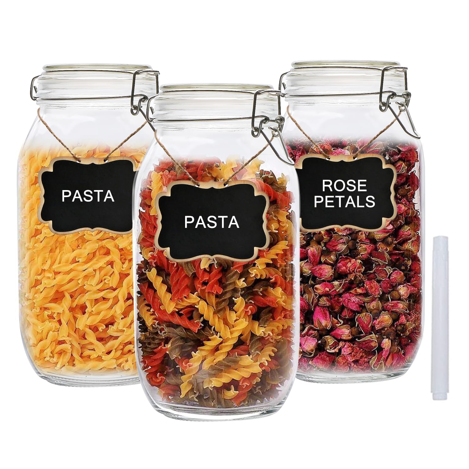 Flrolove 74 oz/2200ml Glass Food Storage Jars,Glass Canisters With Airtight Lids,Large Brown Sugar Container,3 Pack Round Jar Containers for Storing Sugar, Flour, Cereal,Coffee,Cookies