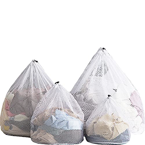 ACTTGGJ Set of 4 Heavy Duty Large & Small Mesh Laundry Bags with Drawstring Mesh Wash Bags for Laundry,Durable Delicates Travel Organizer Bag for Washing Machine,Baby Washer Bag,Socks Bag (Coarse Mesh)