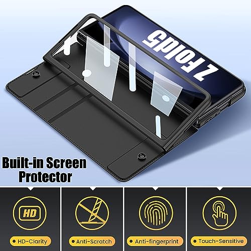 for Samsung Galaxy Z Fold 5 Leather Case with S Pen Holder [Screen Protection + Card Slot + Kickstand] Luxury Leather 360° Shockproof Protection Case for Samsung Galaxy Z Fold 5 5G,Carbon Fiber