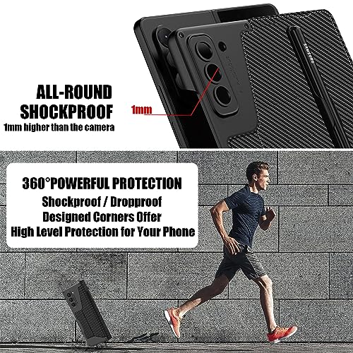 for Samsung Galaxy Z Fold 5 Leather Case with S Pen Holder [Screen Protection + Card Slot + Kickstand] Luxury Leather 360° Shockproof Protection Case for Samsung Galaxy Z Fold 5 5G,Carbon Fiber