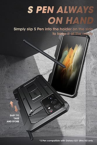 SUPCASE UB Pro Series Case for Samsung Galaxy S21 Ultra 5G(2021 Release) Without Built-in Screen Protector, Full-Body Dual Layer Rugged Holster & Kickstand Case with S Pen Slot (Black)