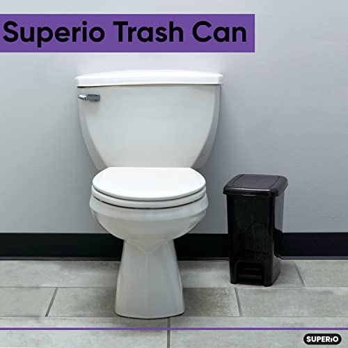 Superio 2.5 Gal Slim Step On Pedal Plastic Trash Can, 2 Pack Waste Bin for Under Desk, Office, Bedroom, Bathroom- 10 Qt, Black (Beige)