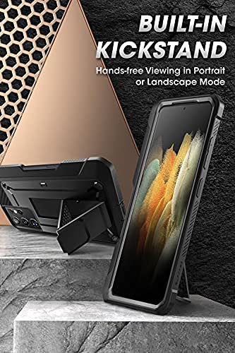 SUPCASE UB Pro Series Case for Samsung Galaxy S21 Ultra 5G(2021 Release) Without Built-in Screen Protector, Full-Body Dual Layer Rugged Holster & Kickstand Case with S Pen Slot (Black)