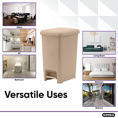 Superio 2.5 Gal Slim Step On Pedal Plastic Trash Can, 2 Pack Waste Bin for Under Desk, Office, Bedroom, Bathroom- 10 Qt, Black (Beige)