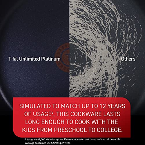 T-fal Platinum Nonstick Cookware Set 12 Piece Induction Pots and Pans, Dishwasher Safe Slate