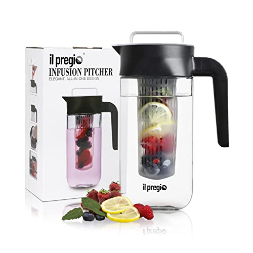 Fruit Infuser Water Pitcher, 36 Ounce Food Grade Borosilicate Glass Infusion Jug Ideal for Iced Juice, Beverages, Water, Lemon, Fruit Wedges & Herbs | Small Pitcher, 4.5 Cups